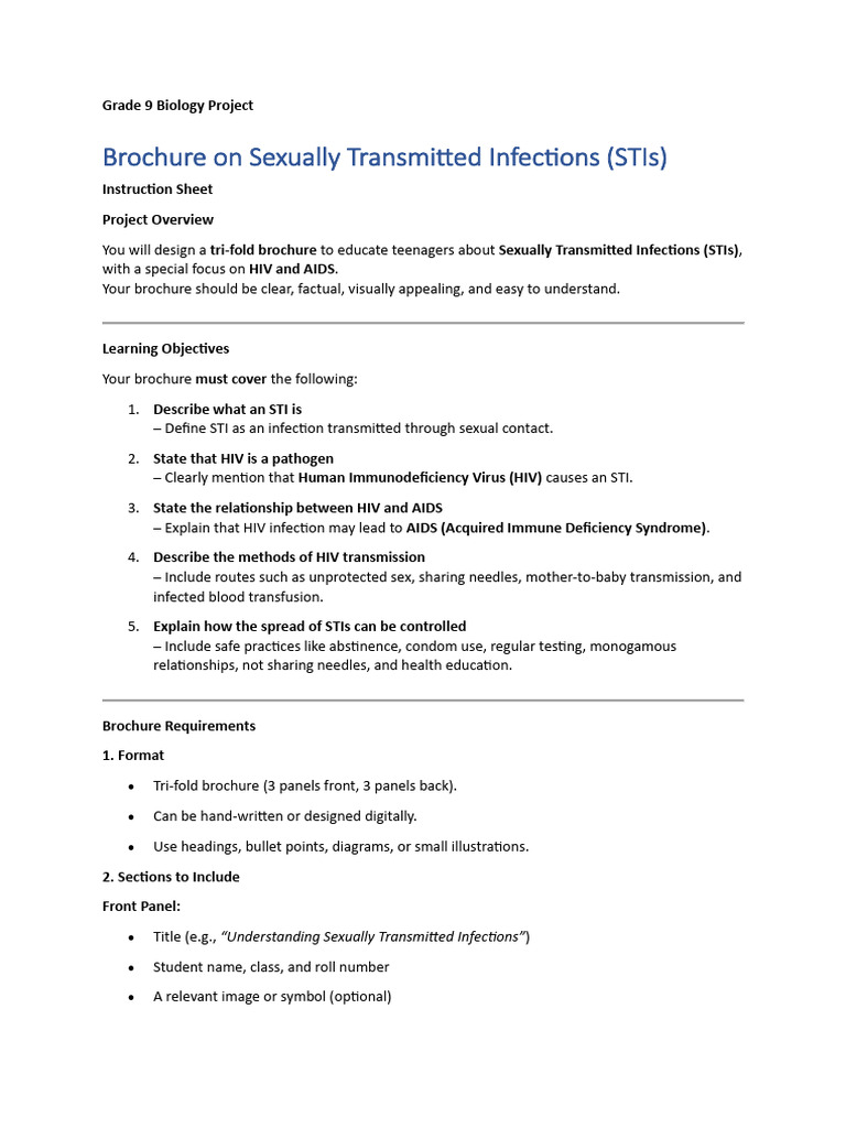 Grade 9 Biology Project- Brochure on STI | PDF | Sexually Transmitted ...