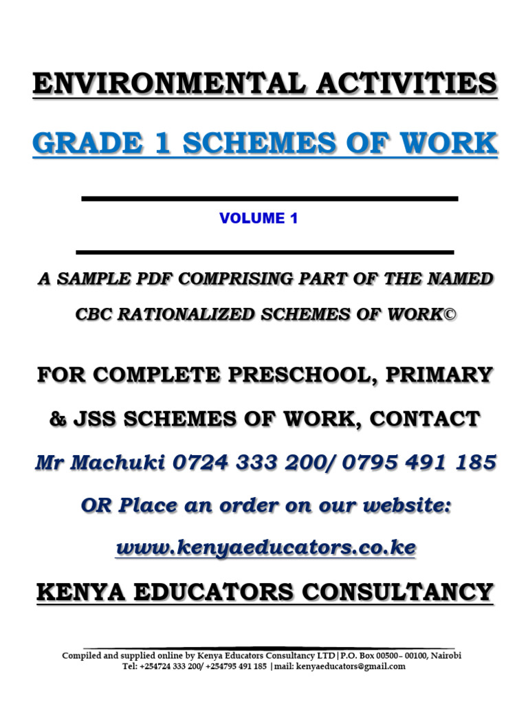 Env Grade 1 Schemes of Work Sample | PDF | Oral Hygiene | Hygiene