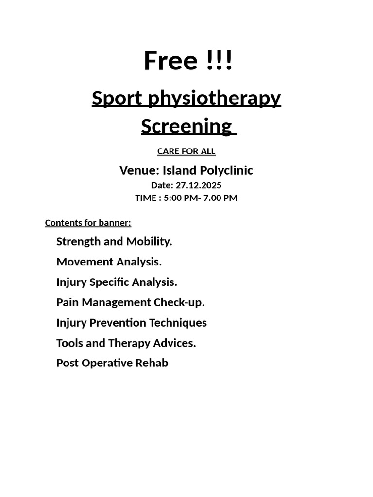 Free Sport Physiotherapy Screening Event | PDF