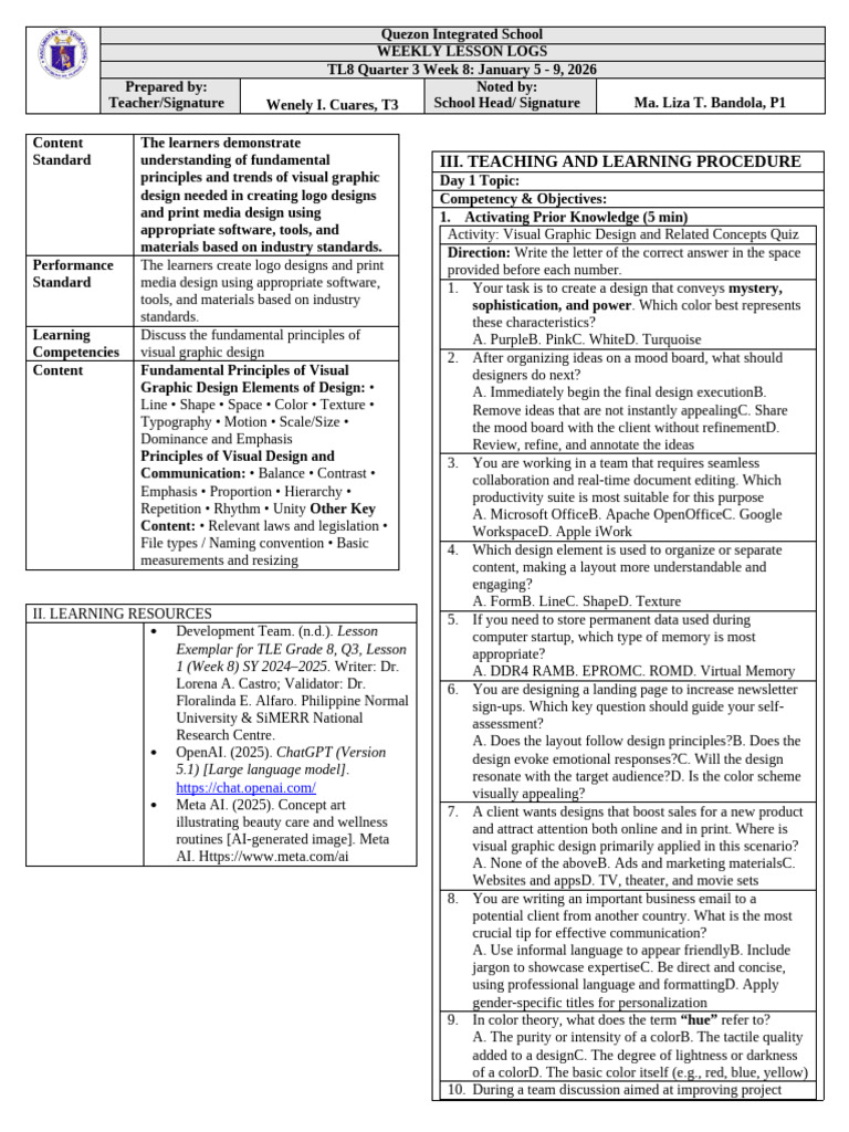 Techpro-Visual Graphics Design Q1 Wk1 LAS | PDF | Communication ...