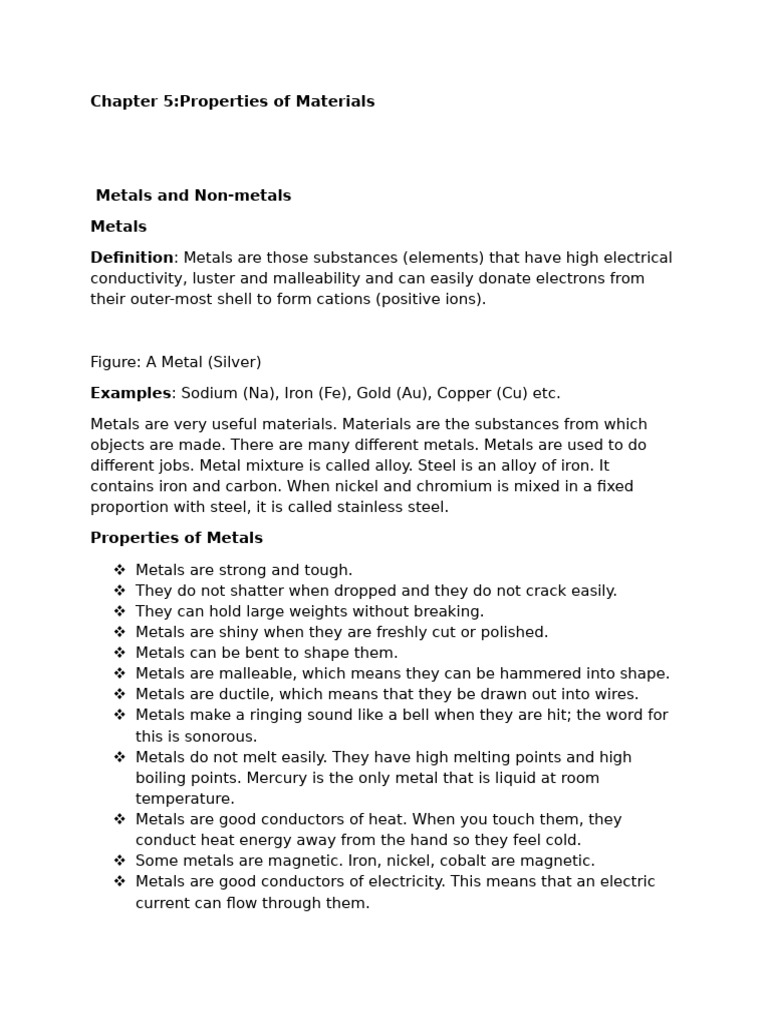 Properties of Metals and Non-Metals | PDF | Metals | Iron