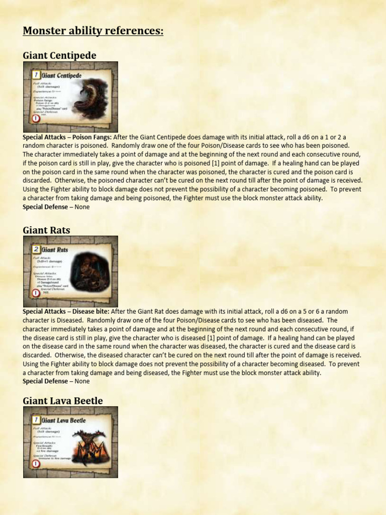 Dungeon Hack the Dice Game - Monster Ability References | PDF ...