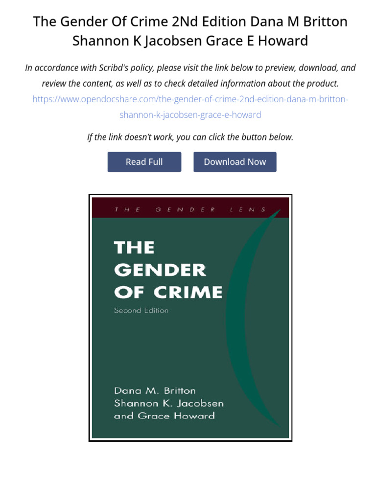The Gender of Crime 2nd Edition Dana M Britton Shannon K Jacobsen Grace ...