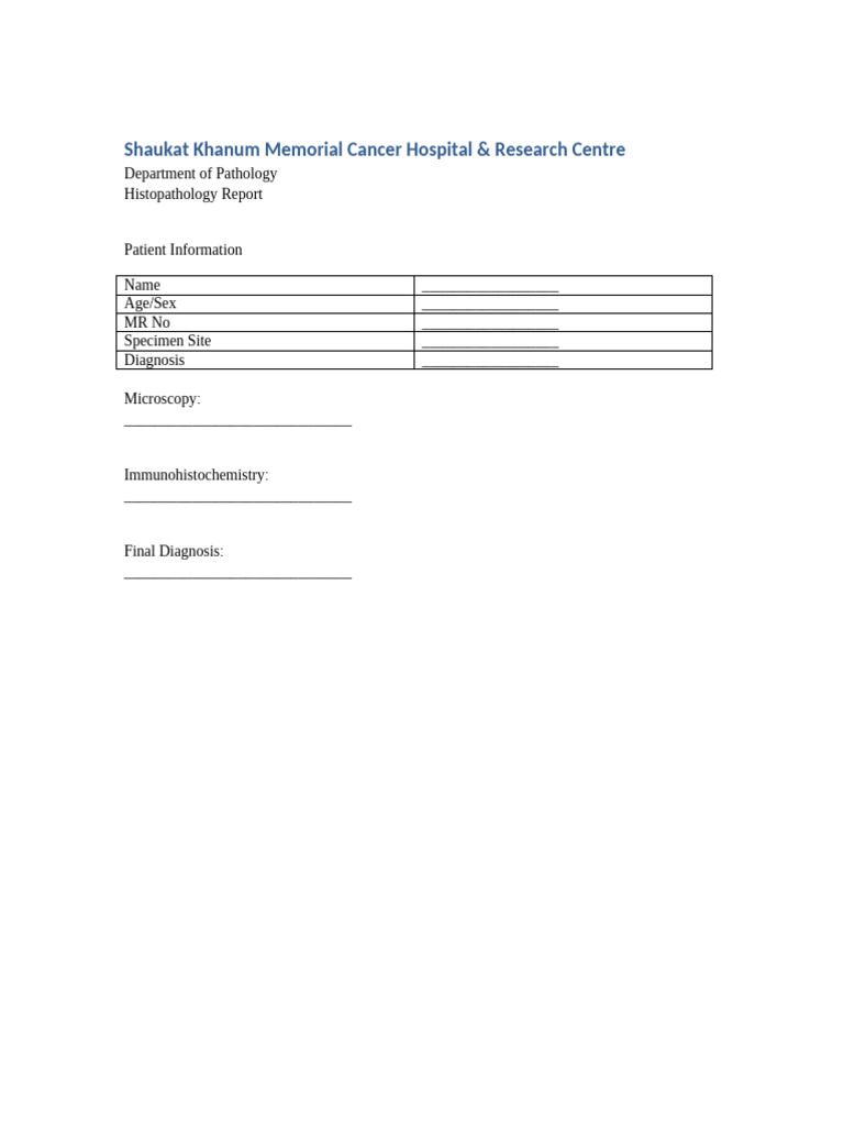 Histopathology Report Template | PDF