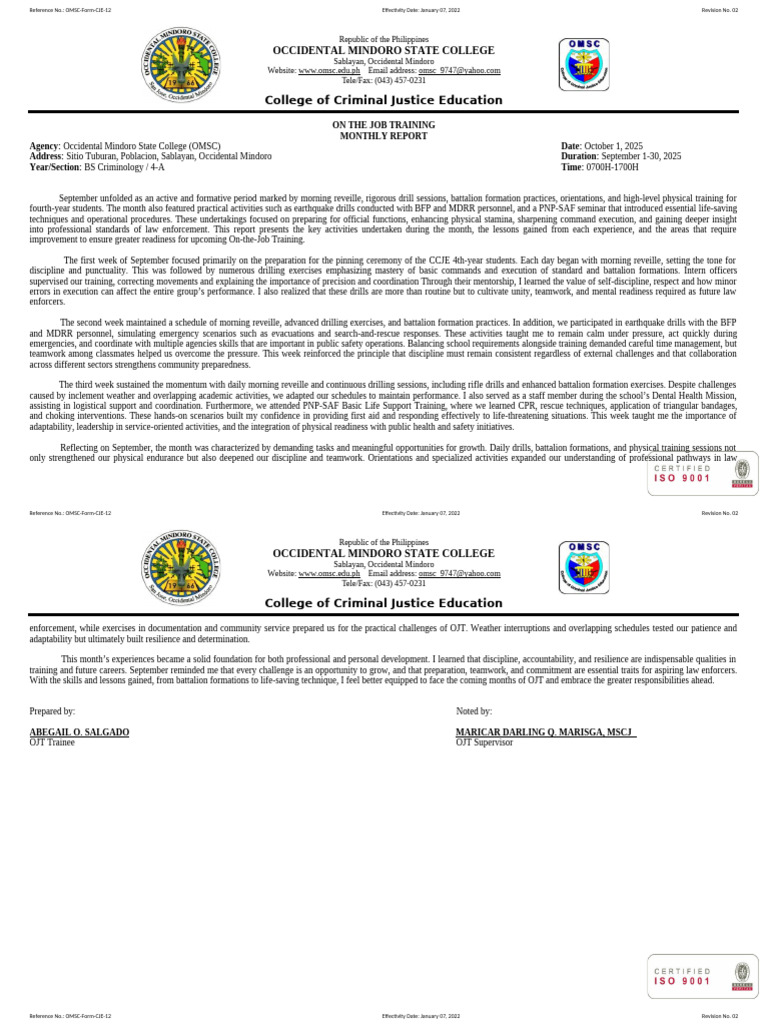 MONTHLY NARRATIVE M2 | PDF | Emergency Management | Disciplines