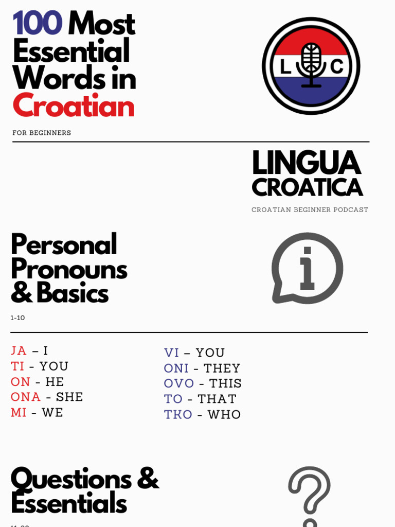 100 Most Essential Croatian Words | PDF