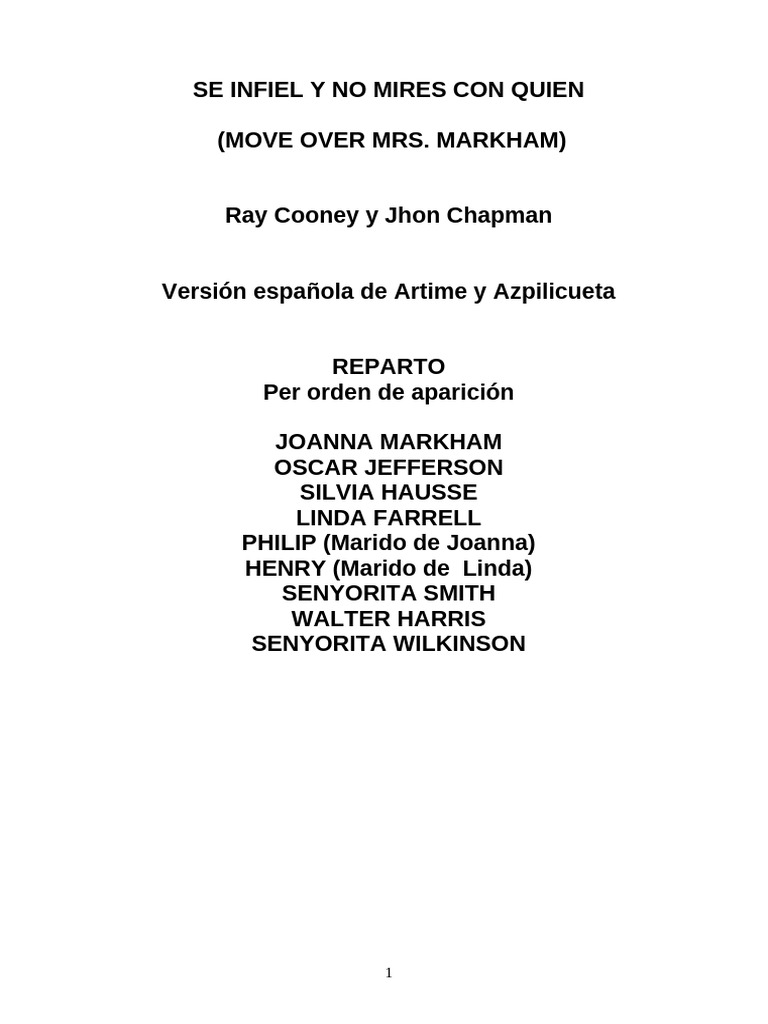 SE INFIEL Y NO MIRES CON QUIEN LIBRETO TEATRAL | PDF