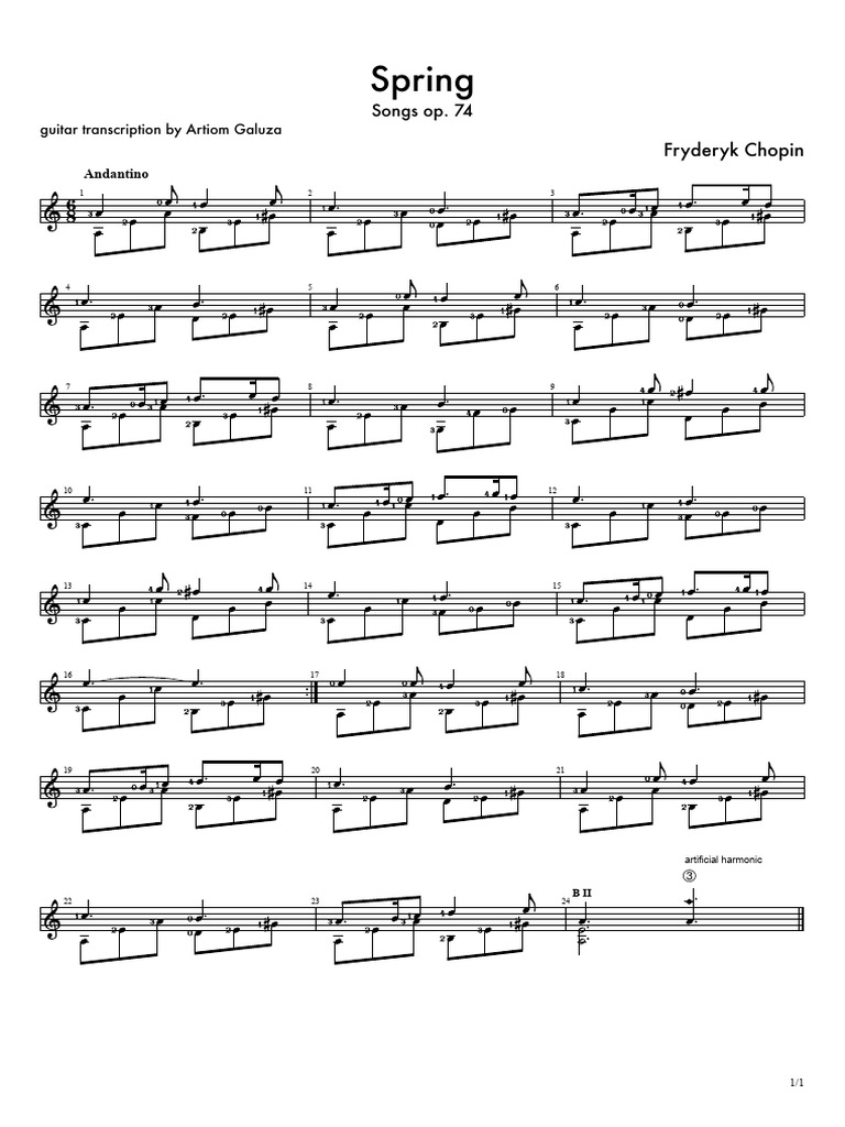 Chopin's Spring Songs Guitar Transcription | PDF