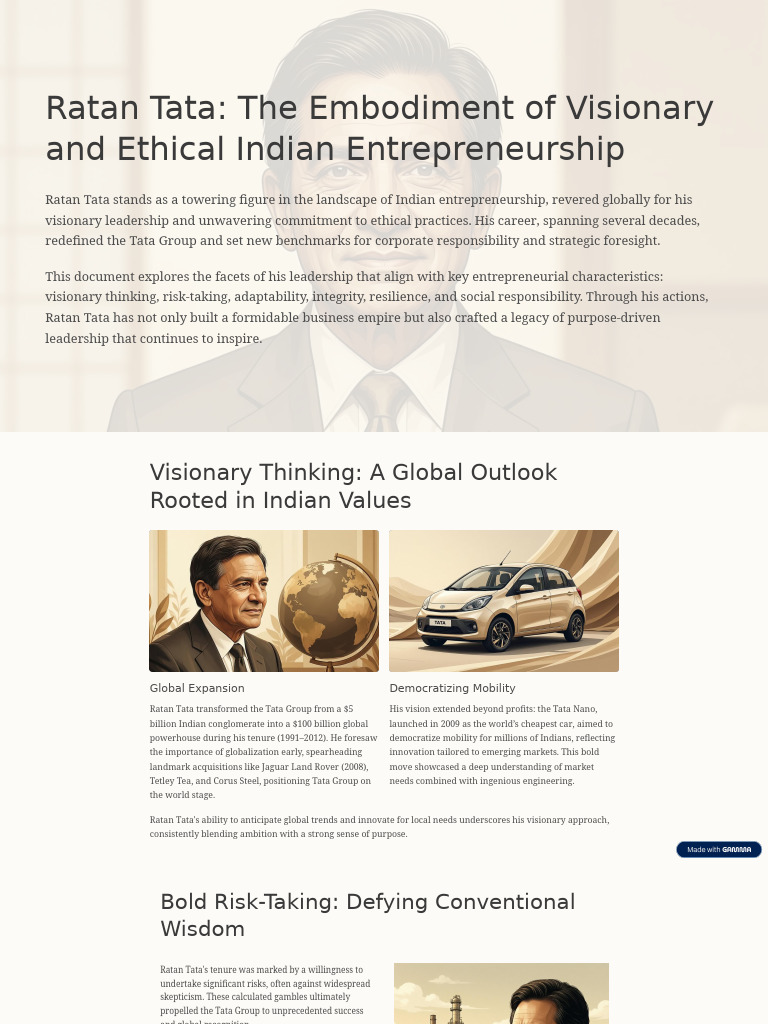 Ratan Tata: Visionary Indian Entrepreneur | PDF | Entrepreneurship ...