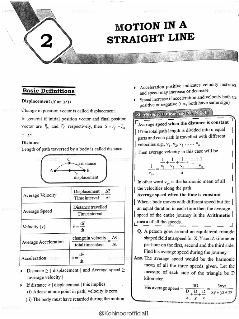 Mission 100 Comeback Kit Motion in A Straight Line by Team Kohinoor | PDF