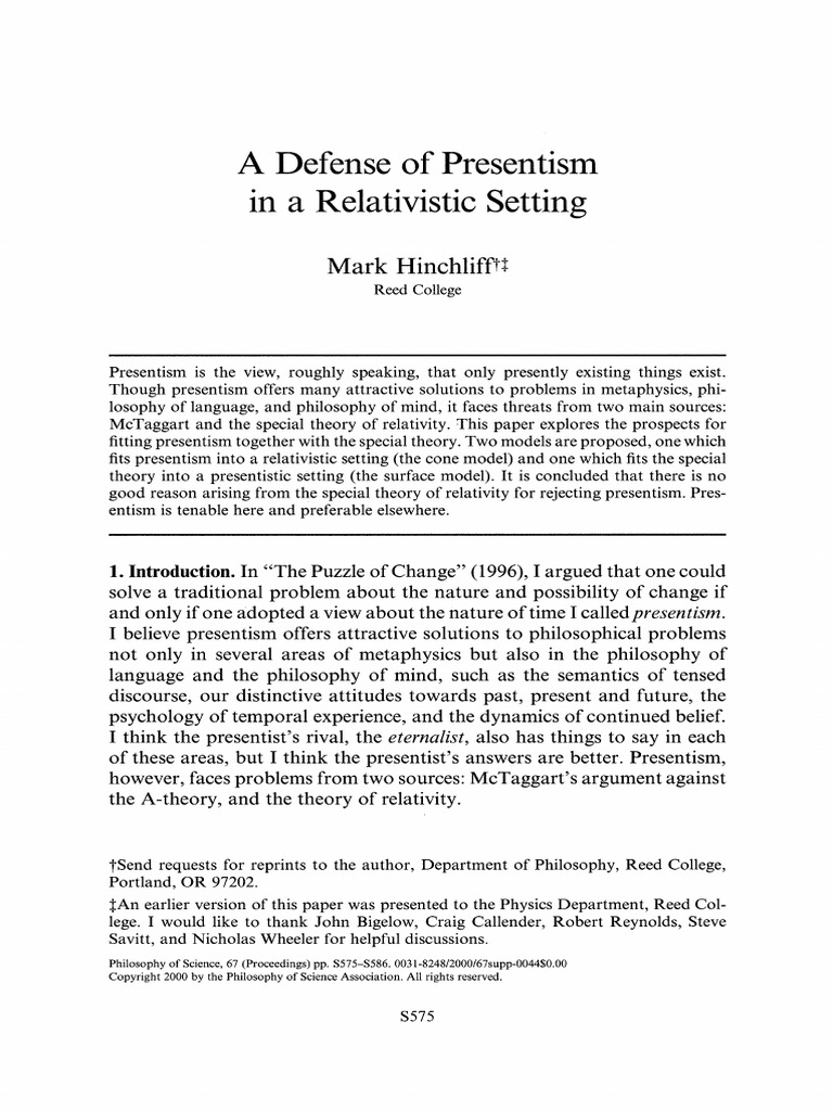 A Defense of Presentism in a Relativistic Setting | PDF | Spacetime | Time