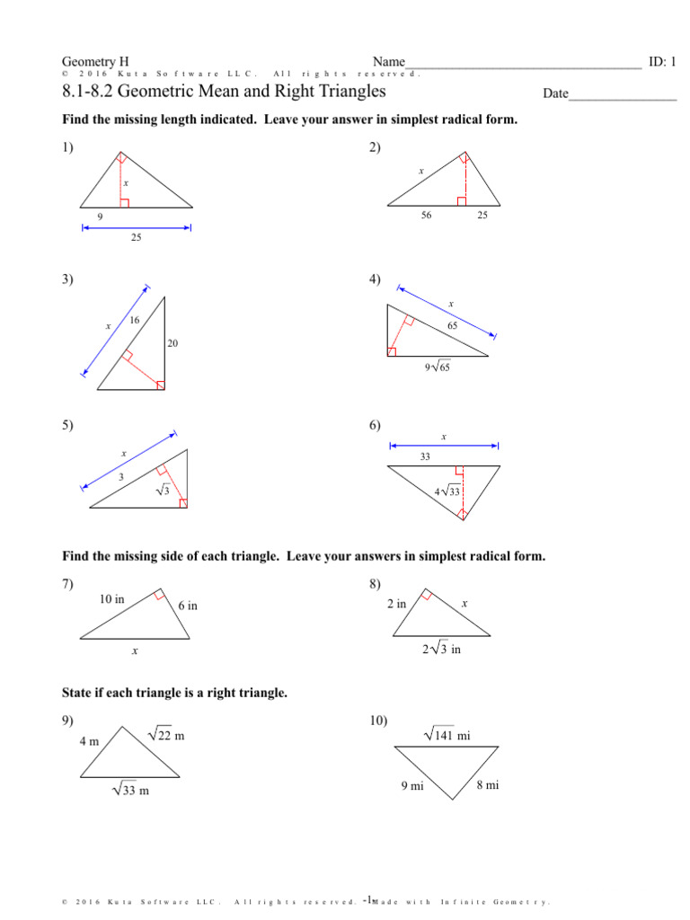 @ 8.1-8.2 Geometric Mean and Right Triangles | PDF | Elementary ...