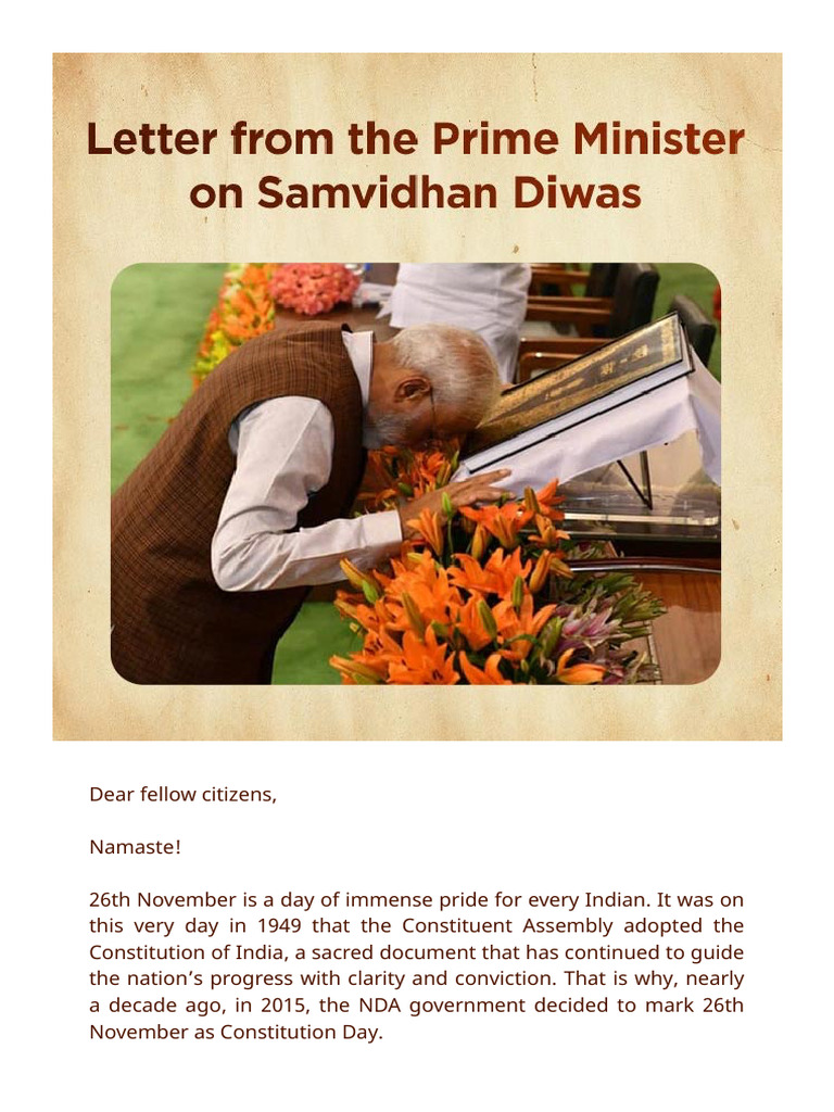 Letter from the Prime Minister on Samvidhan Diwas | PDF | Government