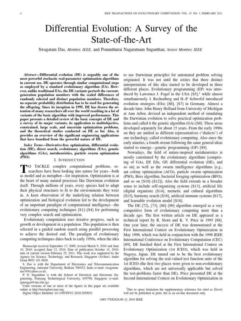 Differential Evolution a Survey of the State-Of-The-Art | PDF ...