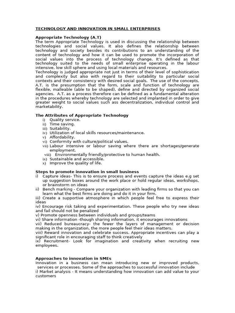 Innovation and Technology in Small Enterprises | PDF | Copyright | Patent