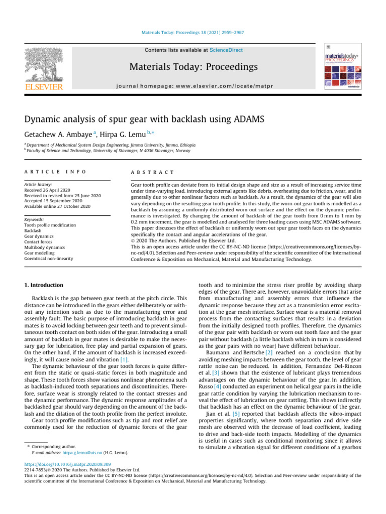 Spur Gear Dynamics with Backlash Analysis | PDF | Gear | Acceleration