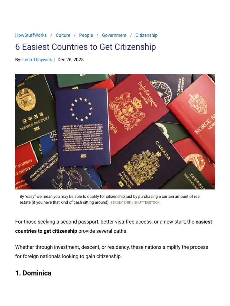 6 Easiest Countries to Get Citizenship _ HowStuffWorks | PDF | Travel ...