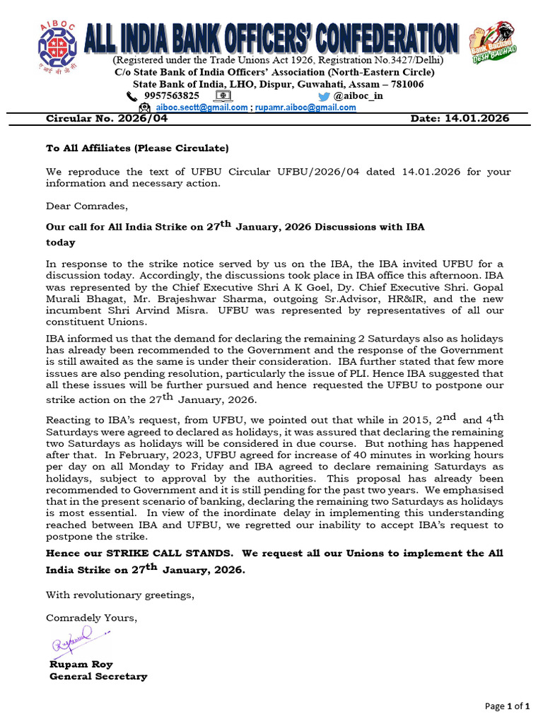 04 - 2026 - Aiboc - UFBU - Strike - IBA Meeting | PDF | Government