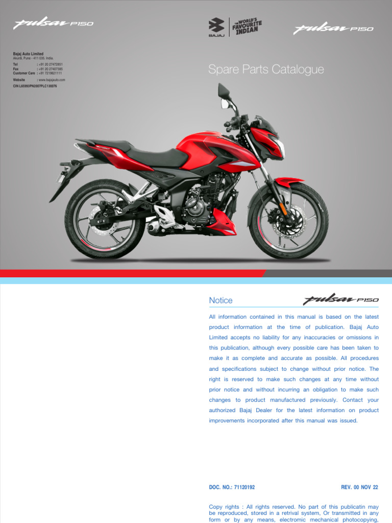Bajaj Pulsar P150 Spare Parts Guide | PDF | Brake | Clutch