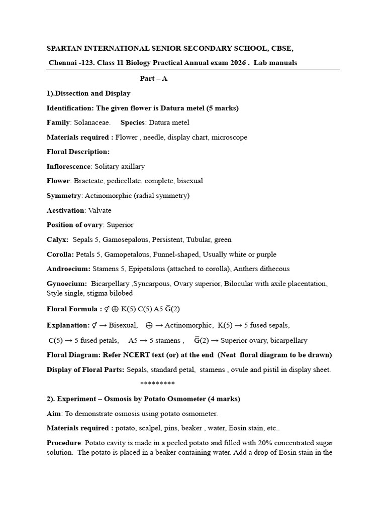 Class 11 Biology Practical Guide 2026 | PDF | Flowers | Petal