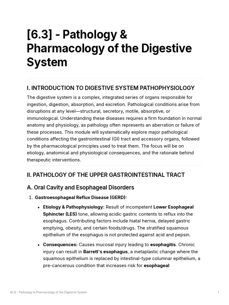 Digestive System Pathology & Pharmacology | PDF | Stomach | Esophagus
