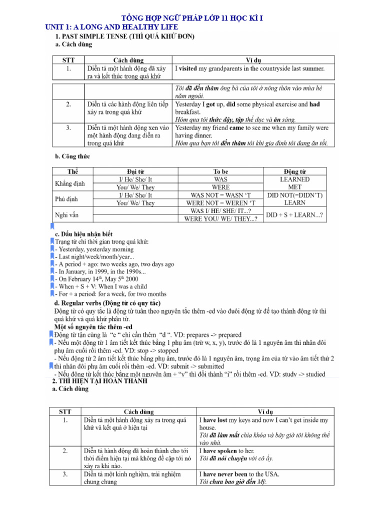 Tong Hop Ngu Phap Lop 11 HK I Reformat | PDF