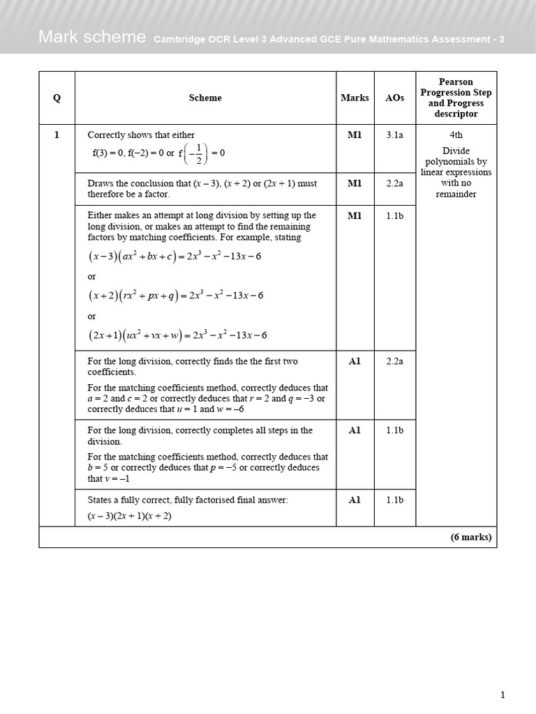 OCR Topic Assessment - 3 - MS | PDF | Factorization | Equations