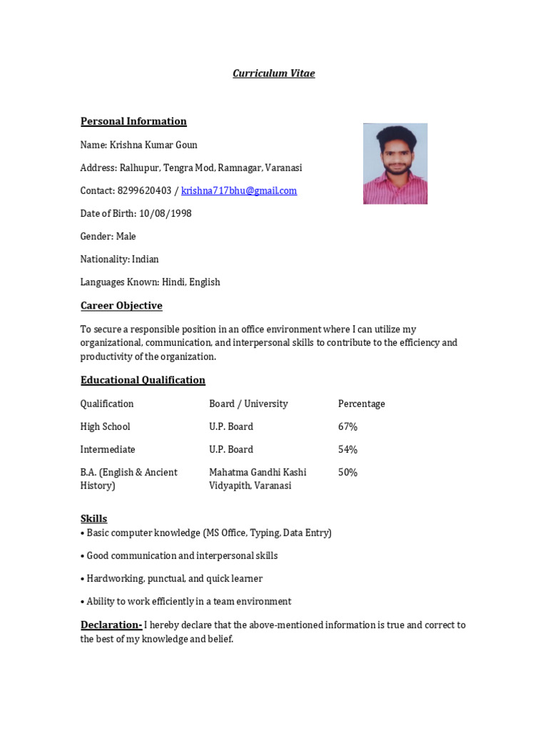 Krishna Kumar Goun's CV Overview | PDF