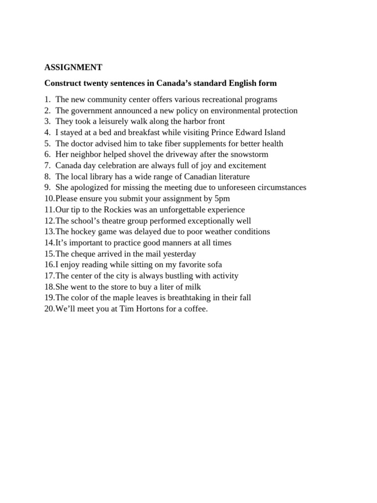 20 Sentences in Canadian English | PDF