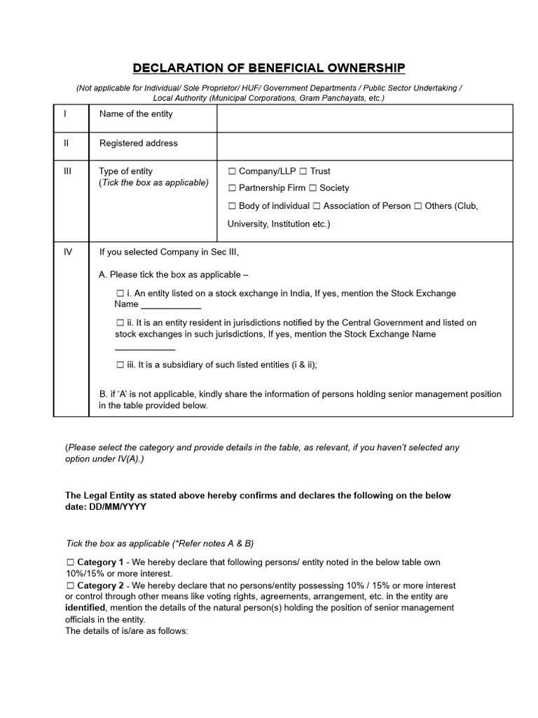 Declaration of Beneficial Ownership | PDF | Limited Liability ...