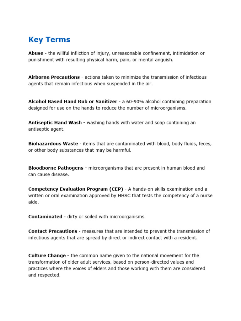 Key Terms | PDF | Infection | Hand Washing