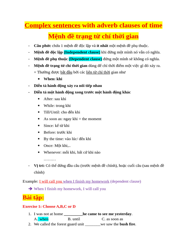 Complex Sentences With Adverb Clauses of Time | PDF
