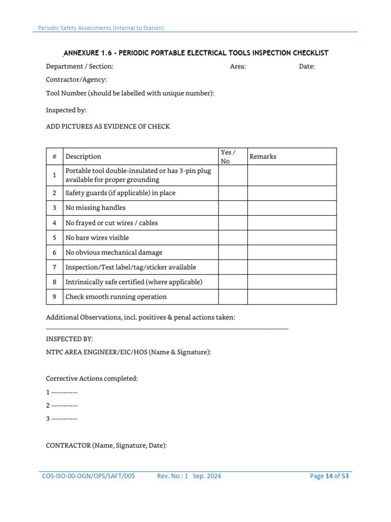 Portable Tools Safety Inspection Checklist | PDF