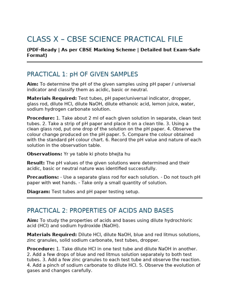 CBSE Class X Science Practical Guide | PDF | Ph | Sodium Hydroxide