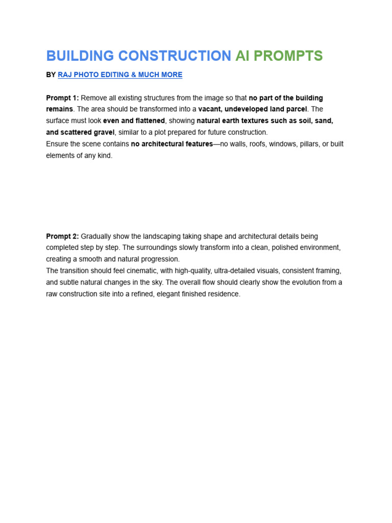 AI Prompts for Building Construction Visuals | PDF