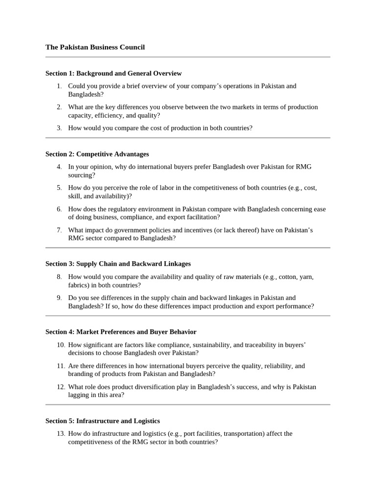 Questionnaire | PDF | Textiles | Pakistan