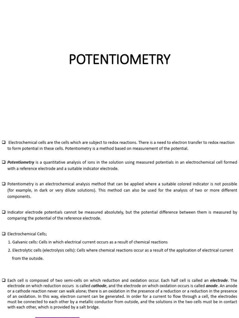 POTENTIOMETRY | PDF | Redox | Electrochemistry