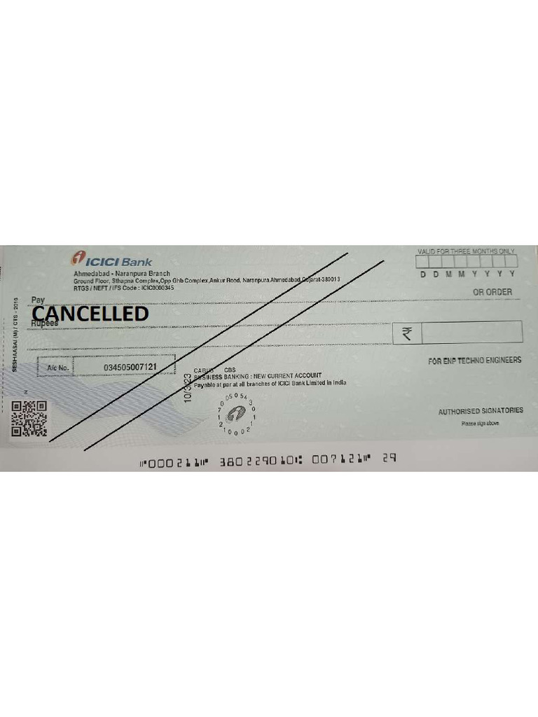 Icici Bank Cancel Cheque | PDF