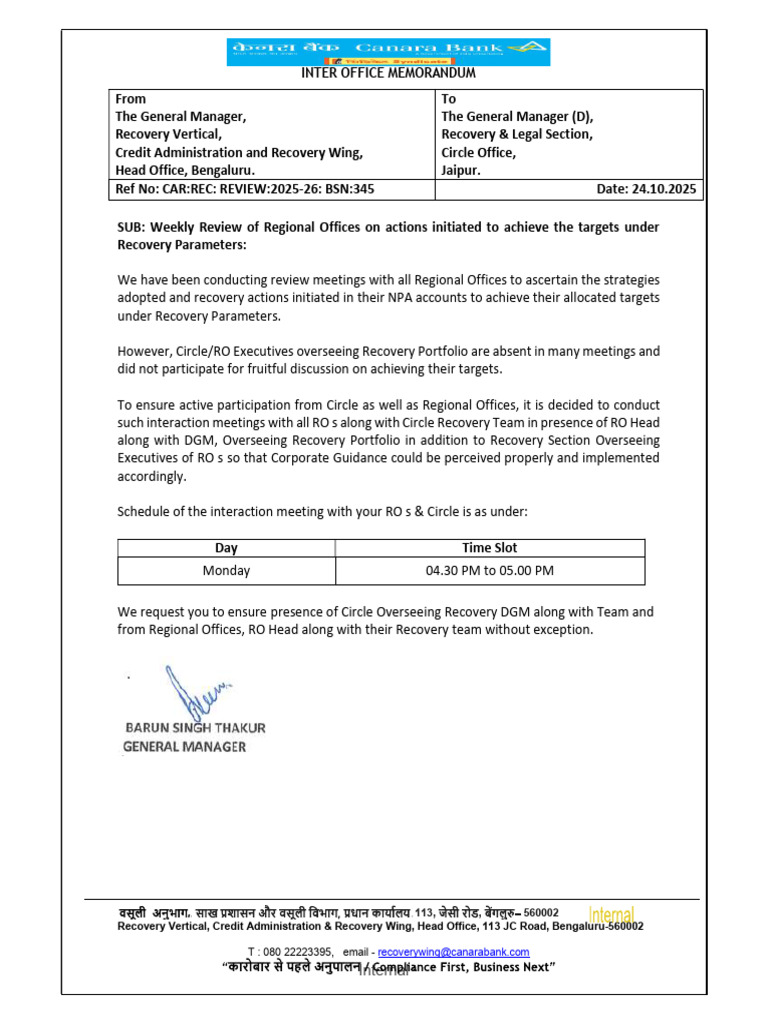 Weekly Recovery Strategy Review Memo | PDF