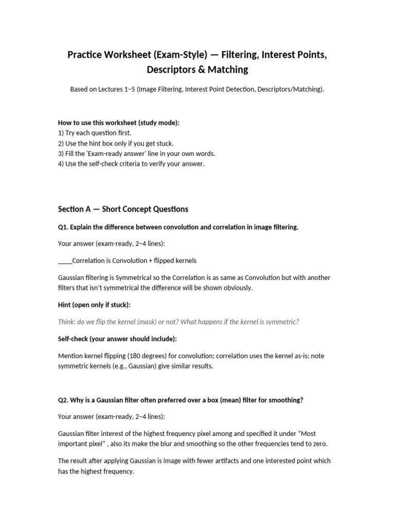 Image Processing Exam Practice Worksheet | PDF | Computer Vision ...