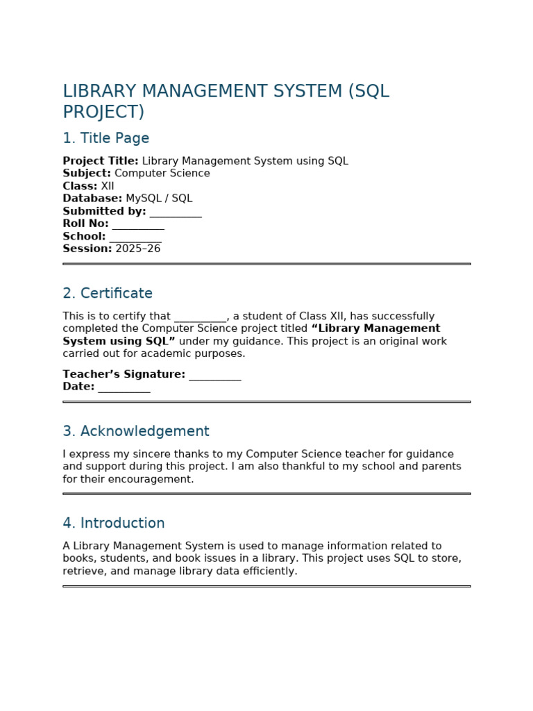 Library Management System – SQL Project (Class 12) | PDF | Databases | Sql