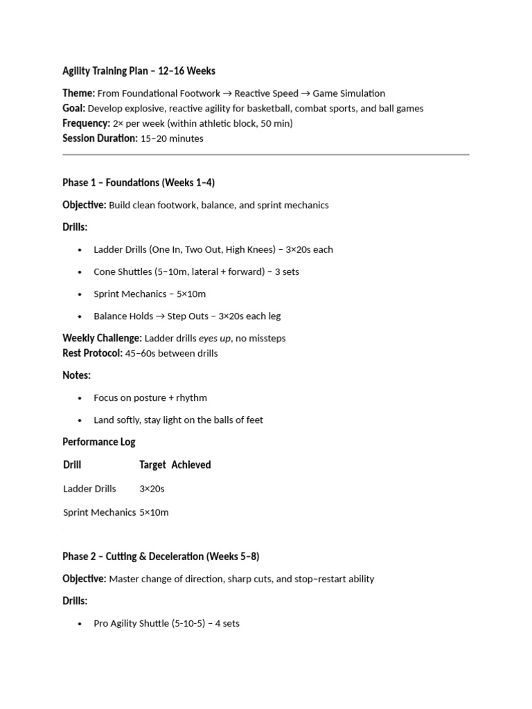 12-Week Agility Training Plan | PDF