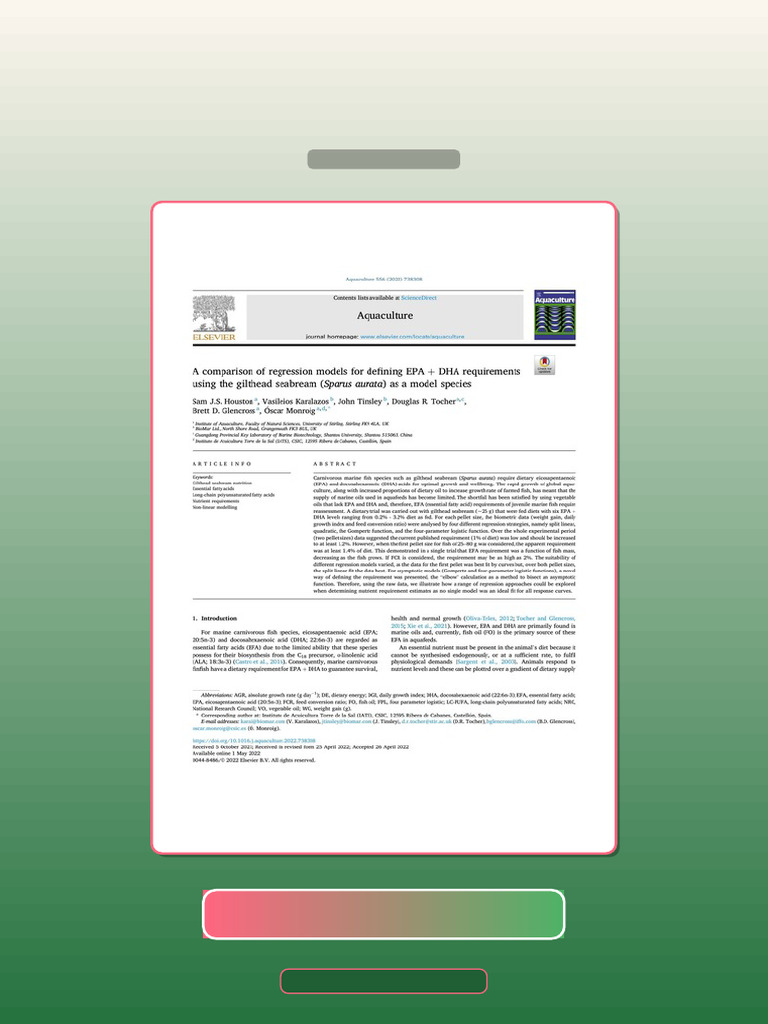 Test Bank for a Comparison of Regression Models for Defining EPA DHA ...