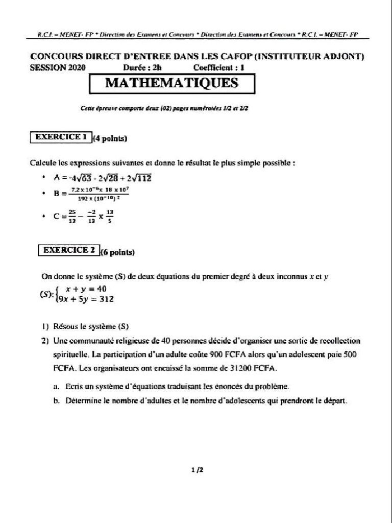 Sujet Concours de Cafop | PDF