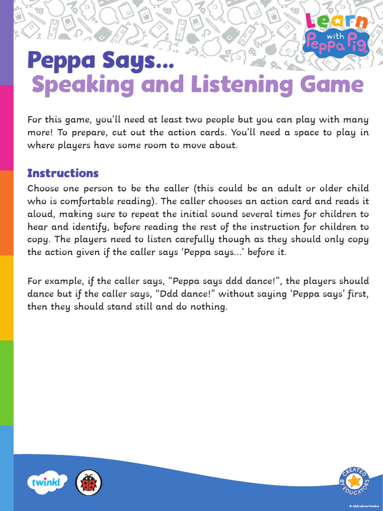 Peppa Says: Action Listening Game | PDF