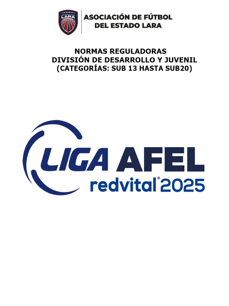 Normas Liga AFEL Redvital 2025 Sub 13-20 | PDF | Asociación de Futbol ...