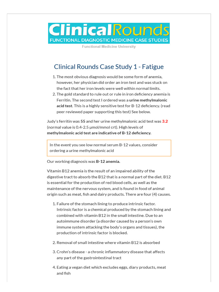 B12 Anemia Case Study: Diagnosis & Treatment | PDF | Anemia ...
