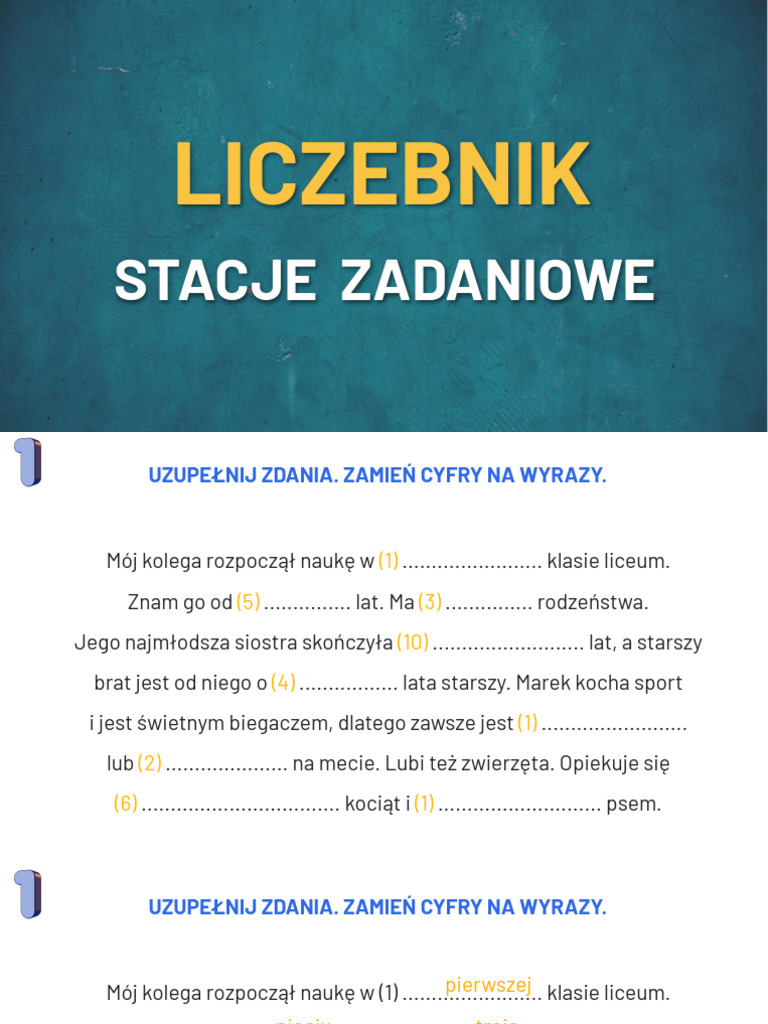 Zn Liczebnik Stacje Zadaniowe | PDF