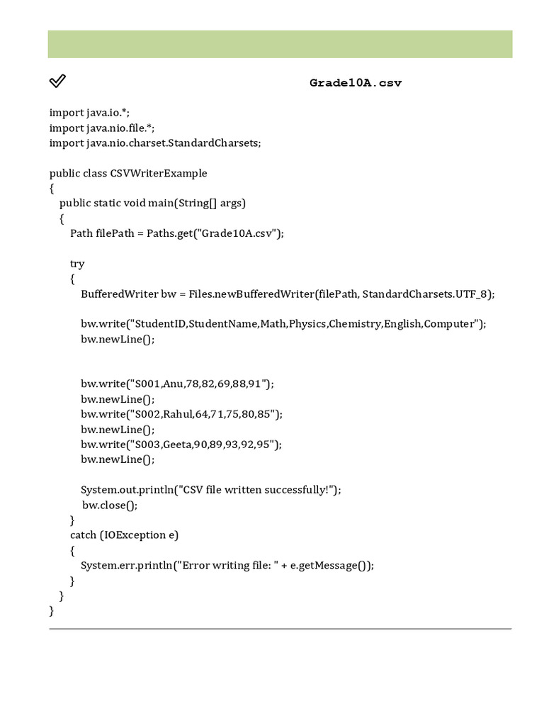 Java CSV File Writing and Reading Guide | PDF | Comma Separated Values ...