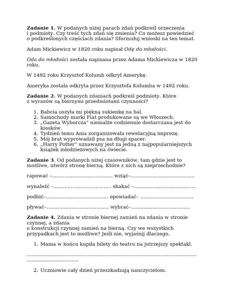Karta Pracy Strony Czasownika | PDF